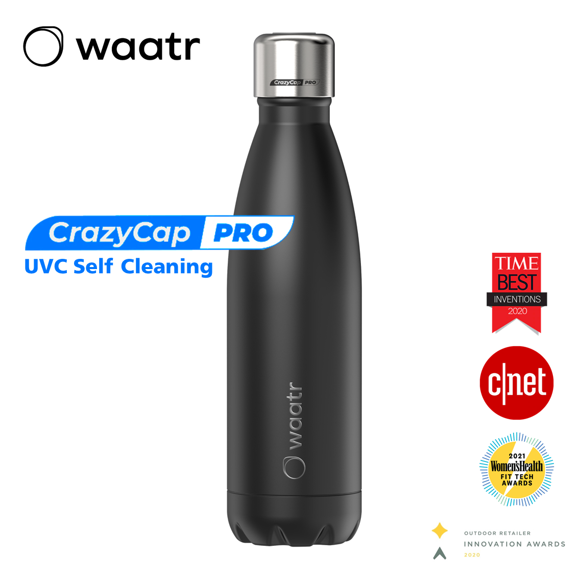 Waatr CrazyCap Pro UVC Bottle | Smart Water Purifier - BRIDGEMEN.COM.SG